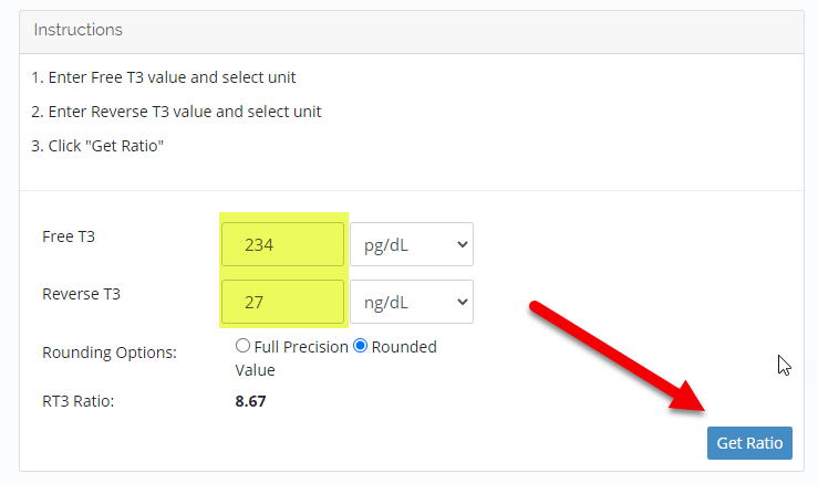 Free T3 : Reverse T3 Ratio